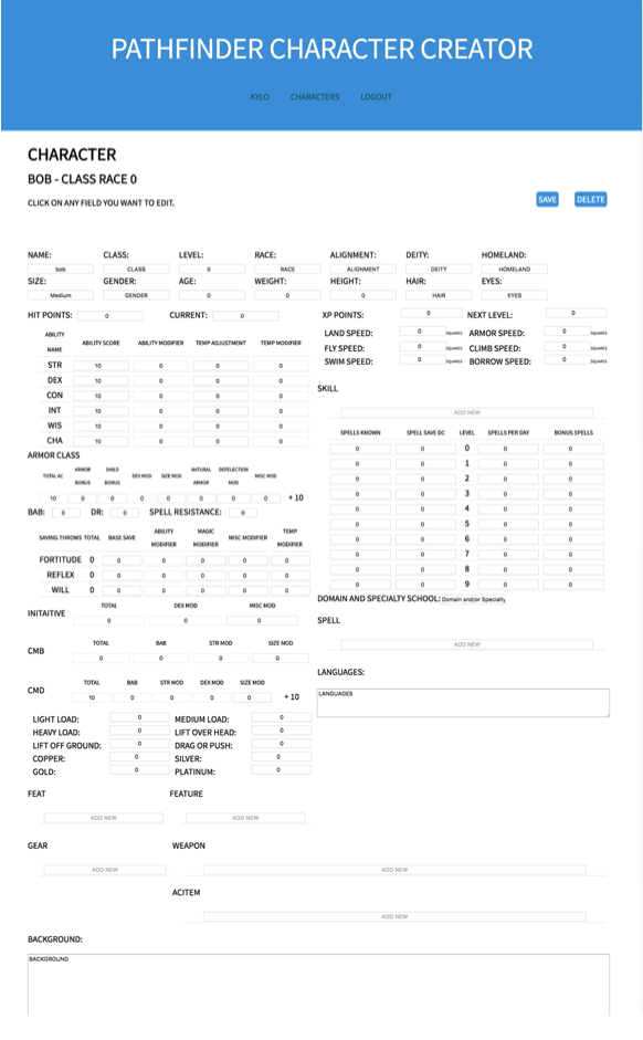 GitHub - KyloJorgensen/pathfinder-character-creator: Pathfinder ...