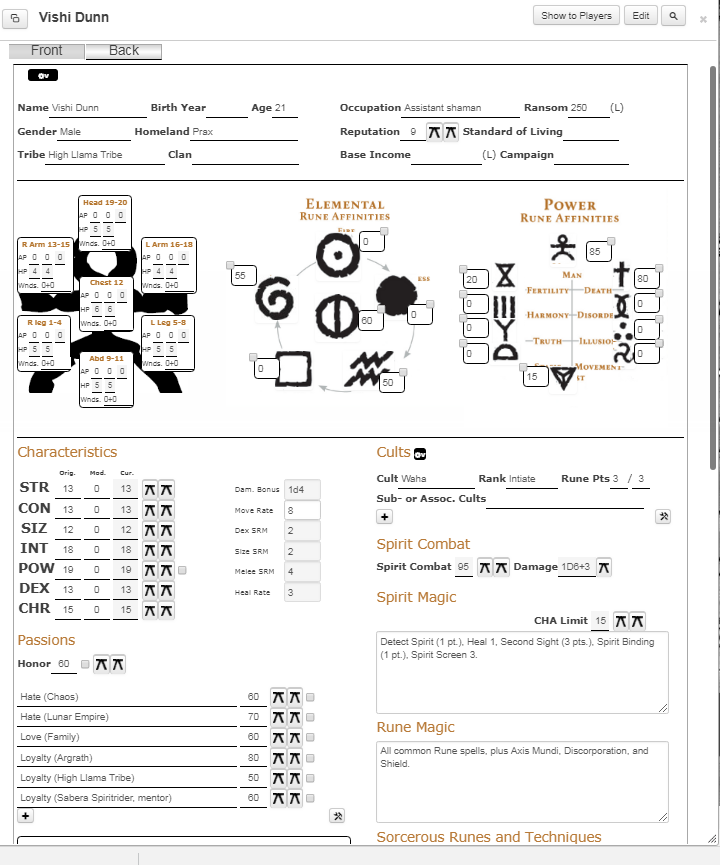 Character Sheets and Forms | RuneQuest Glorantha Wiki | Fandom