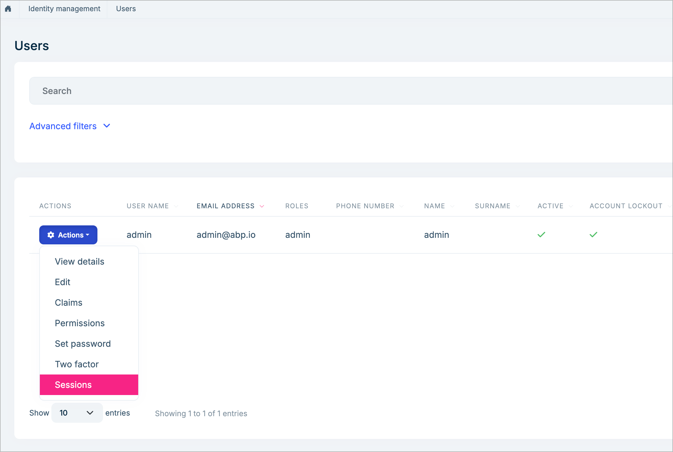 Session Management | ABP.IO Documentation
