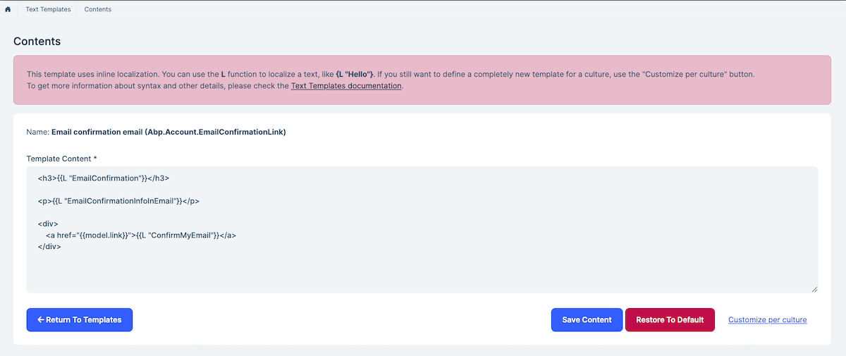 Text Template Management Module (Pro) | ABP.IO Documentation