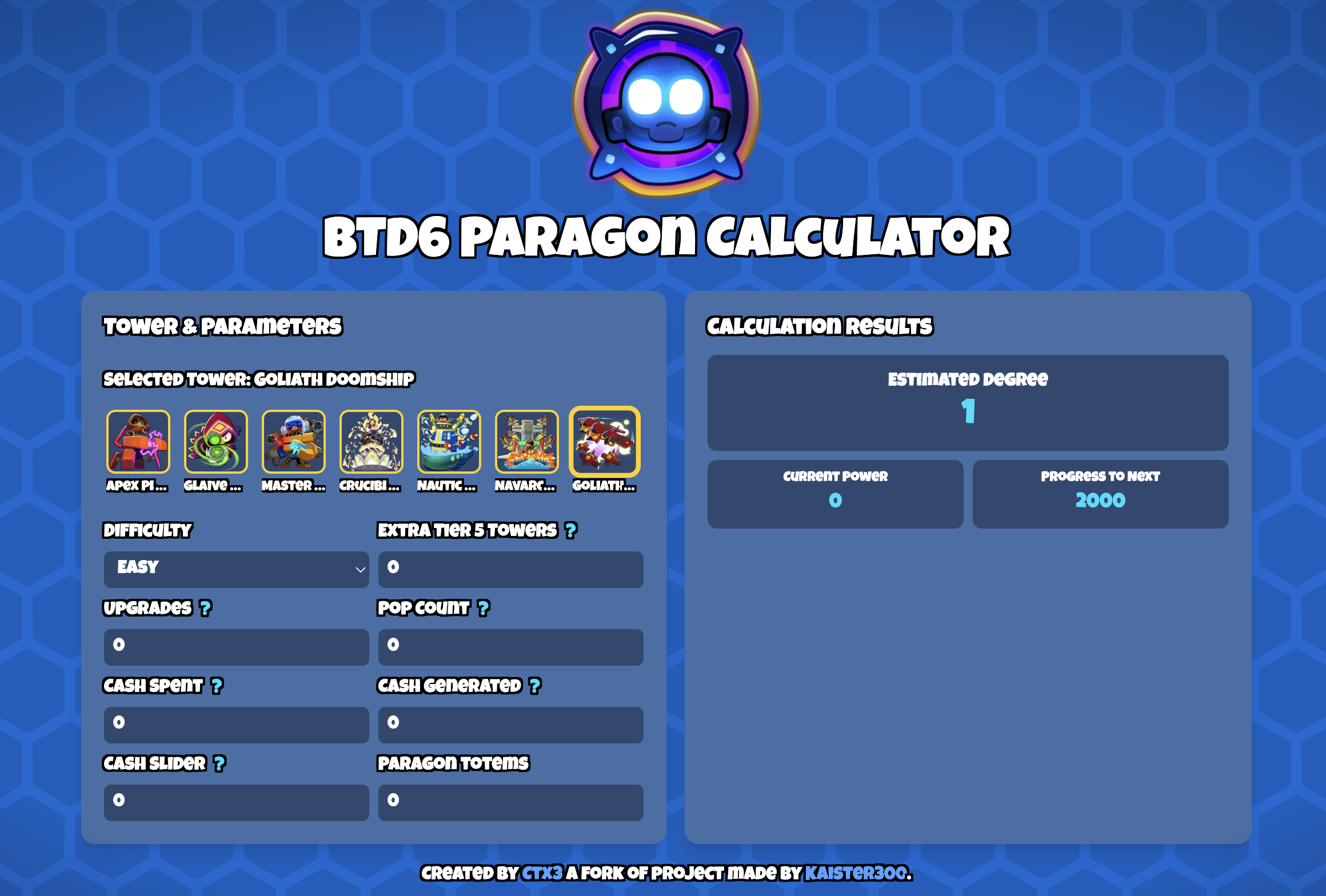 BTD6 Paragon Degree Calculator